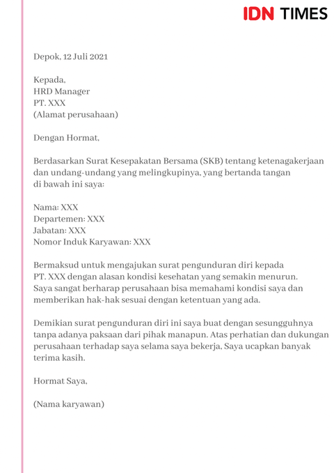 12 Contoh Surat Resign Kerja yang Baik dan Profesional | IDN Times