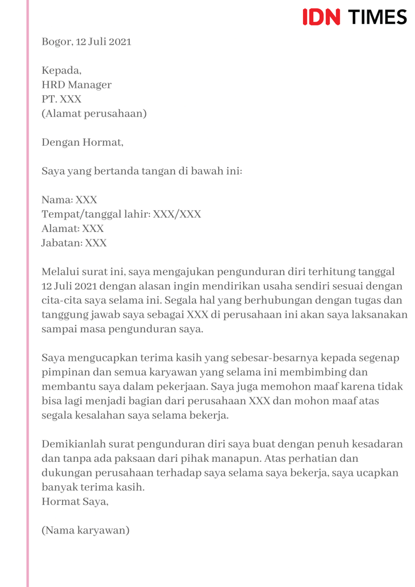 12 Contoh Surat Resign Kerja yang Baik dan Profesional | IDN Times