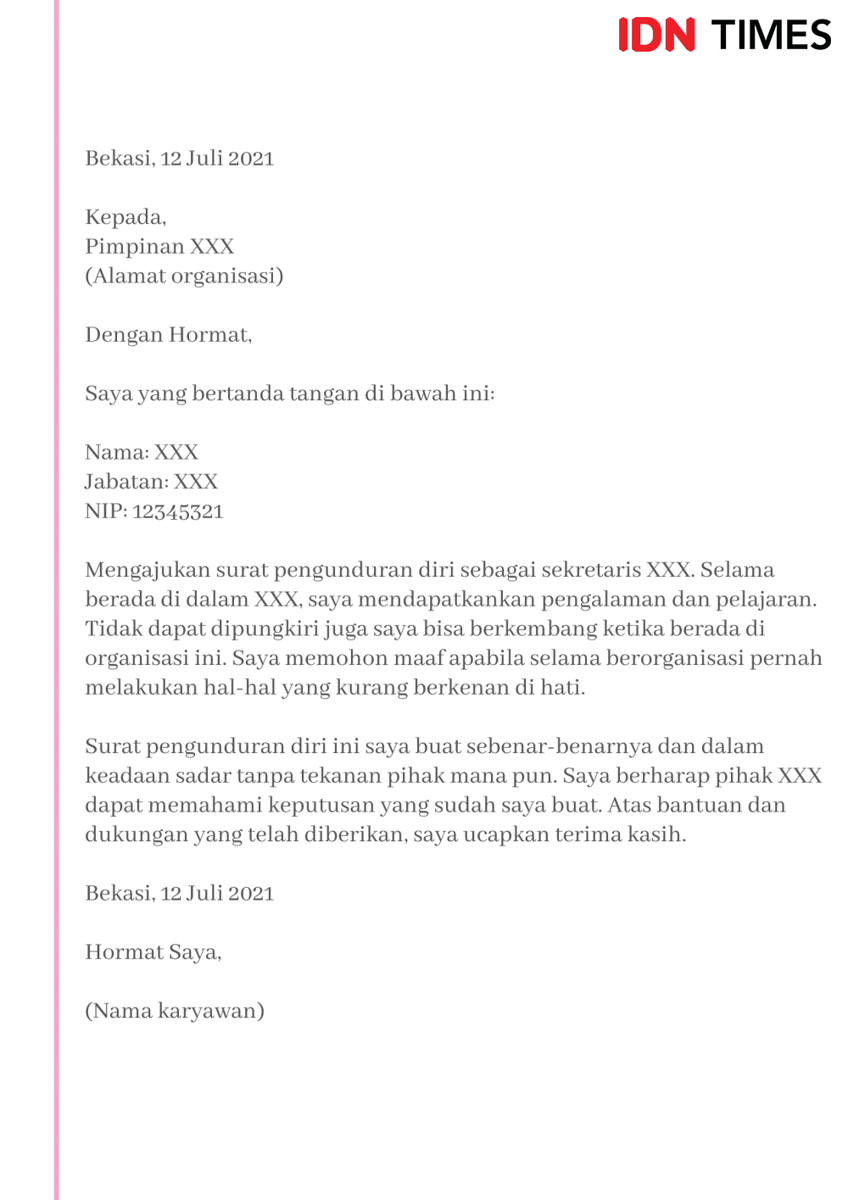 12 Contoh Surat Resign Kerja yang Baik dan Profesional | IDN Times