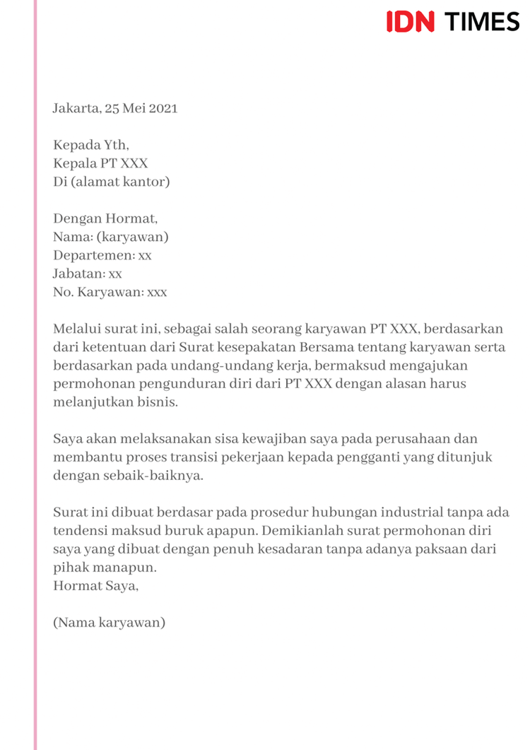 12 Contoh Surat Resign Kerja yang Baik dan Profesional | IDN Times