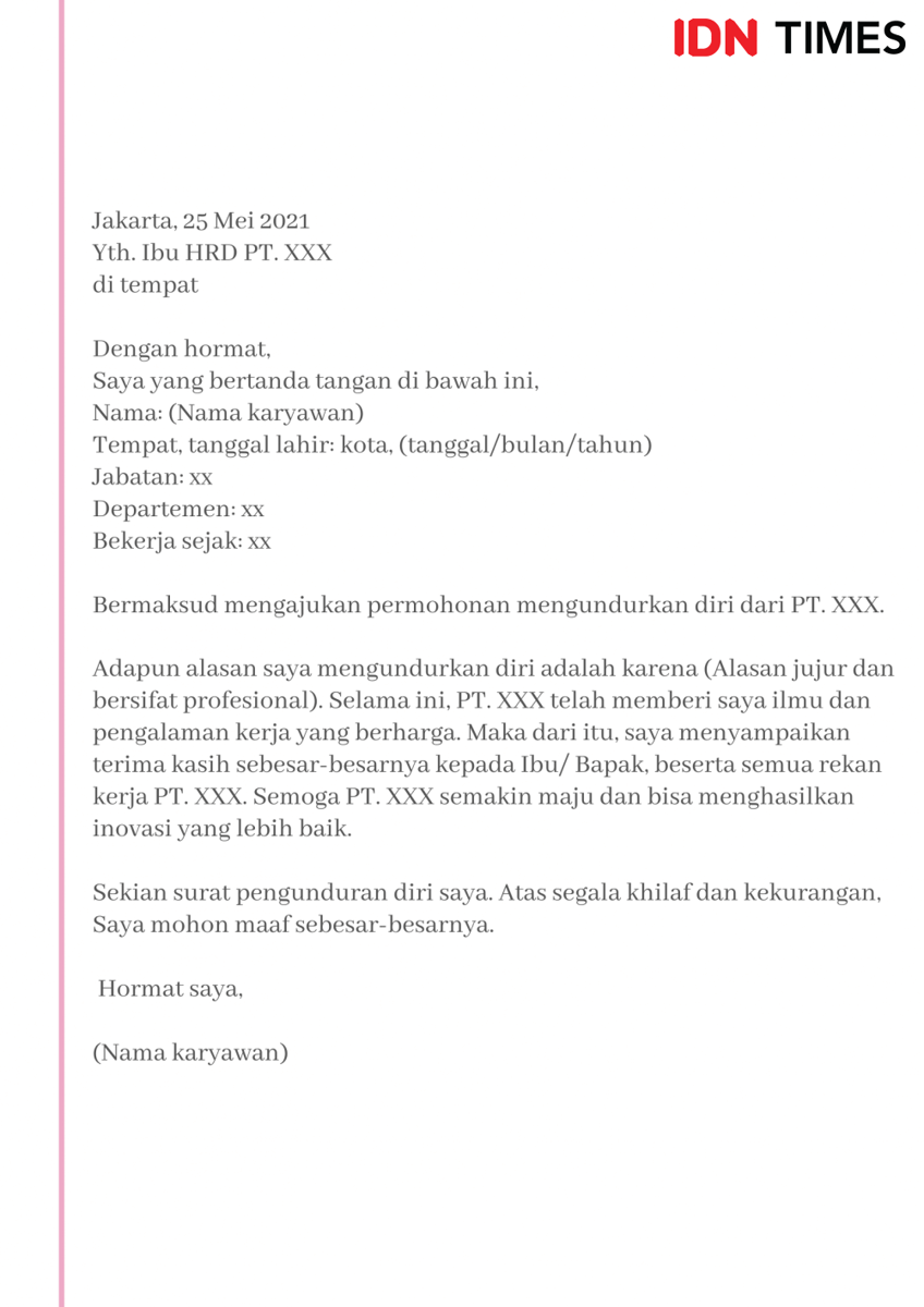 12 Contoh Surat Resign Kerja yang Baik dan Profesional | IDN Times