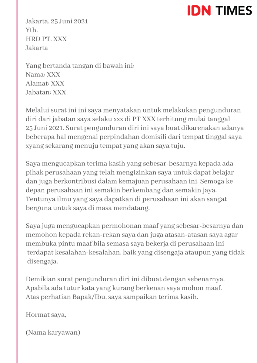 12 Contoh Surat Resign Kerja yang Baik dan Profesional | IDN Times