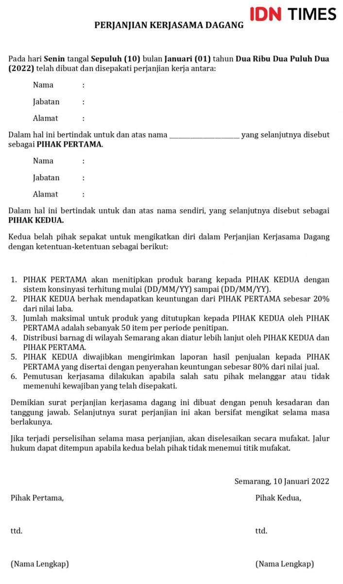10 Contoh Surat Perjanjian Kerjasama yang Benar, Simak yuk! | IDN Times