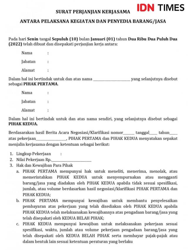 10 Contoh Surat Perjanjian Kerjasama yang Benar, Simak yuk! | IDN Times