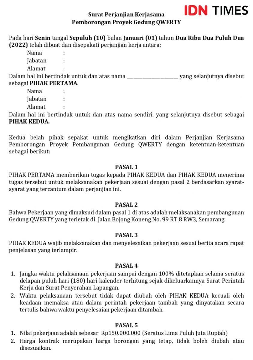 10 Contoh Surat Perjanjian Kerjasama yang Benar, Simak yuk! | IDN Times