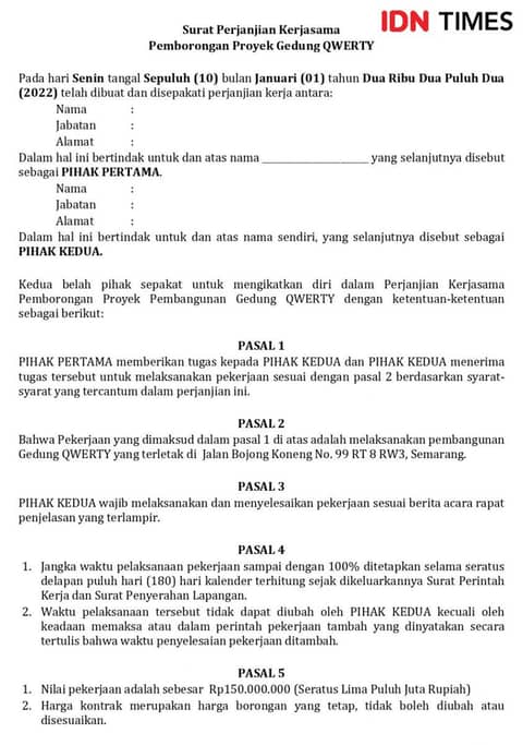 10 Contoh Surat Perjanjian Kerjasama yang Benar, Simak yuk! | IDN Times