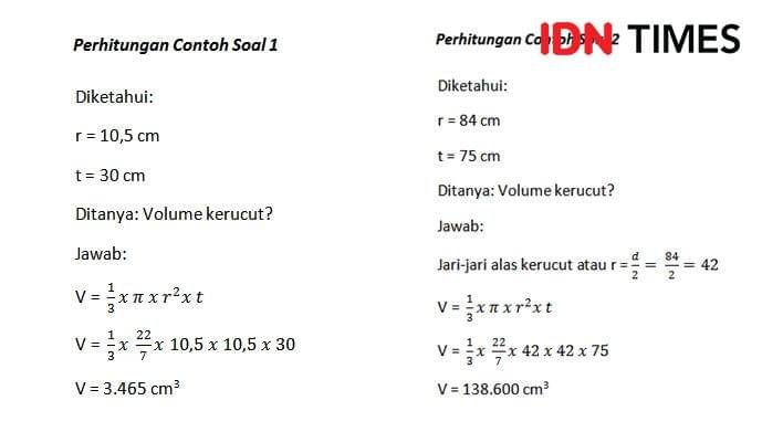 Rumus Volume Kerucut: Cara Menghitung & Contoh Soal Kerucut | IDN Times