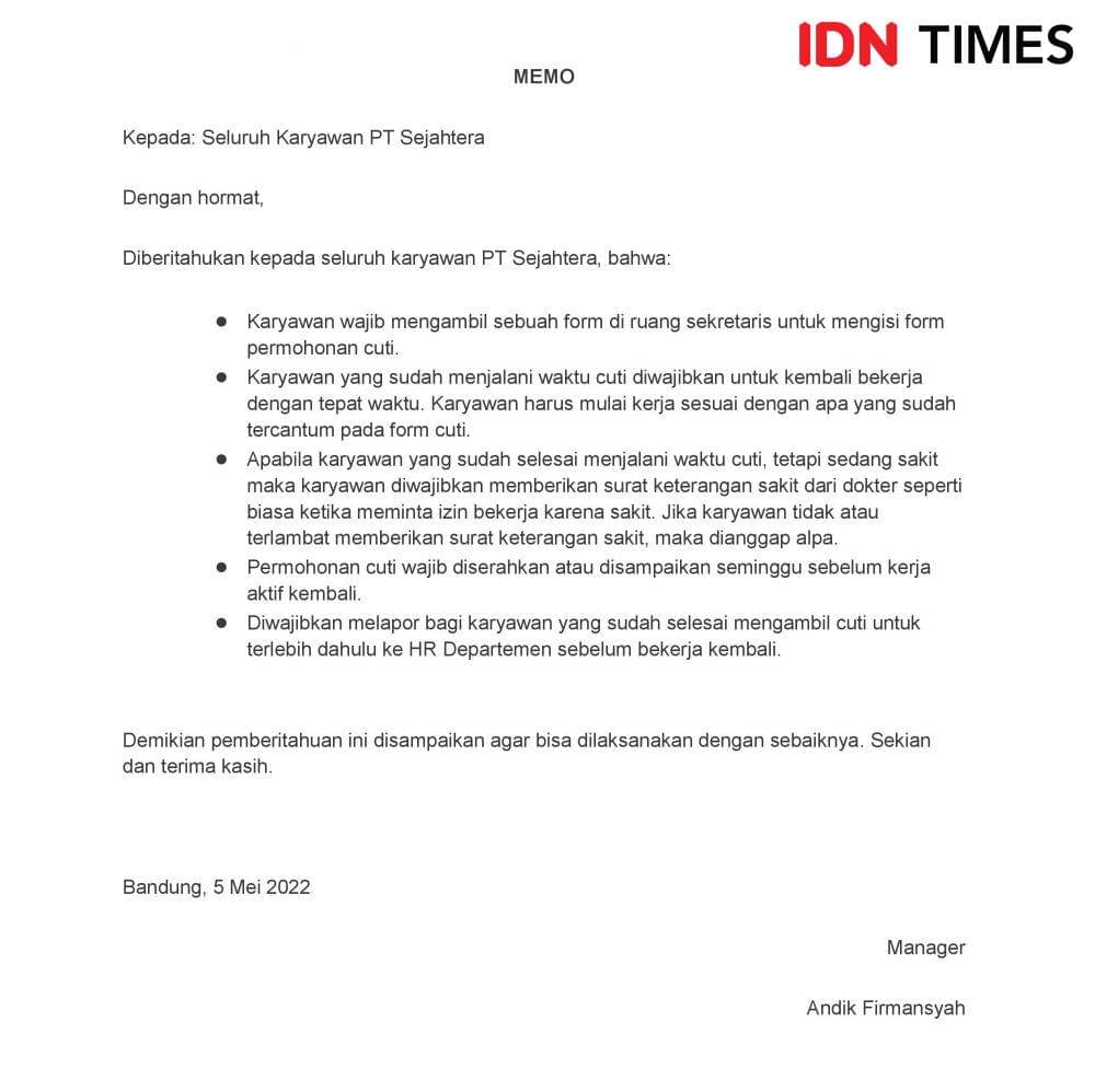 7 Contoh Memo Resmi dan Tidak Resmi, Begini Cara Membuatnya | IDN Times
