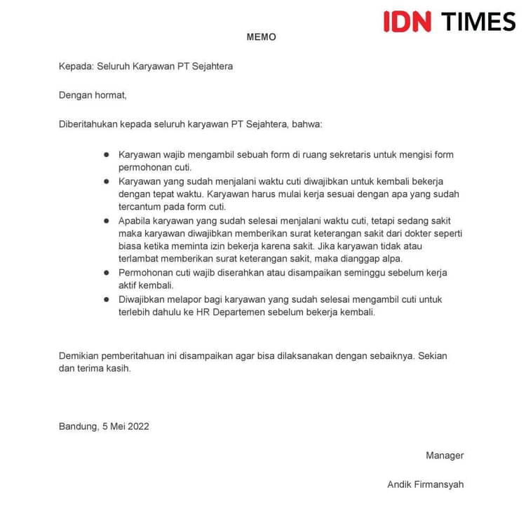 7 Contoh Memo Resmi dan Tidak Resmi, Begini Cara Membuatnya | IDN Times