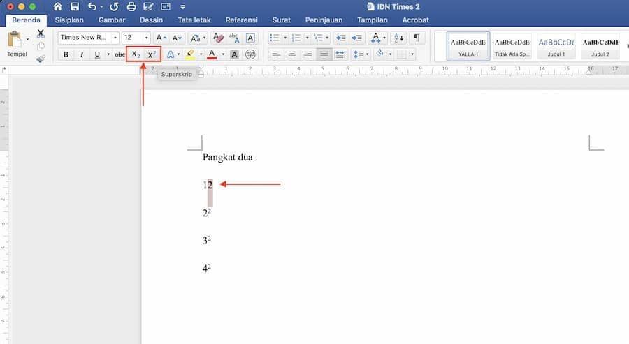 3 Cara Membuat Pangkat di Word, Bisa Atas dan Bawah | IDN Times
