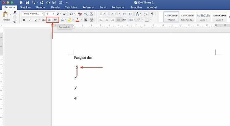 3 Cara Membuat Pangkat di Word, Bisa Atas dan Bawah | IDN Times