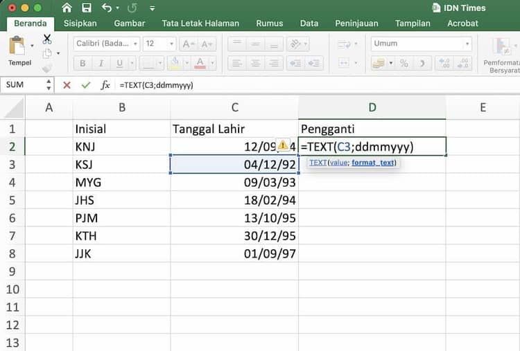 3 Cara Mengubah Format Tanggal di Excel, Pakai Template | IDN Times