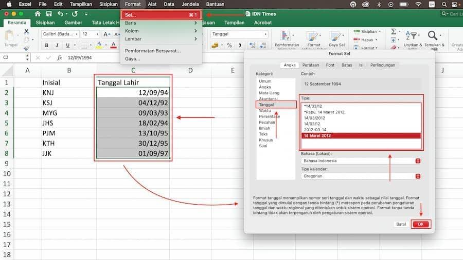 3 Cara Mengubah Format Tanggal di Excel, Pakai Template | IDN Times