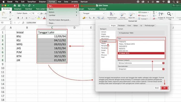 3 Cara Mengubah Format Tanggal di Excel, Pakai Template | IDN Times