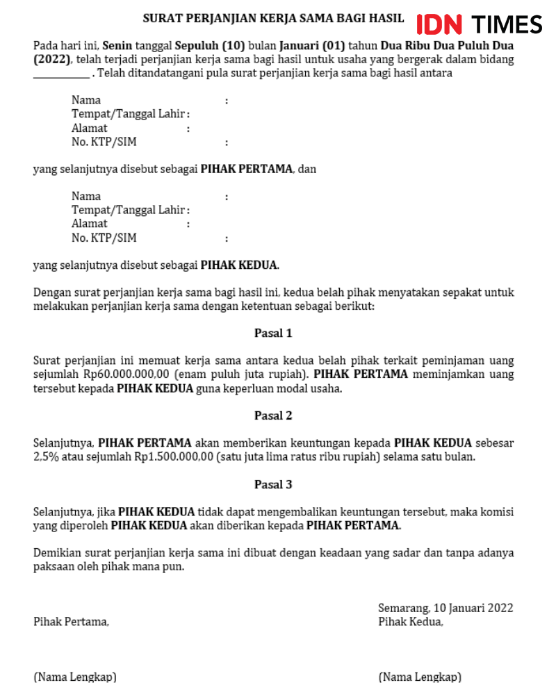 10 Contoh Surat Perjanjian Kerjasama yang Benar, Simak yuk! | IDN Times