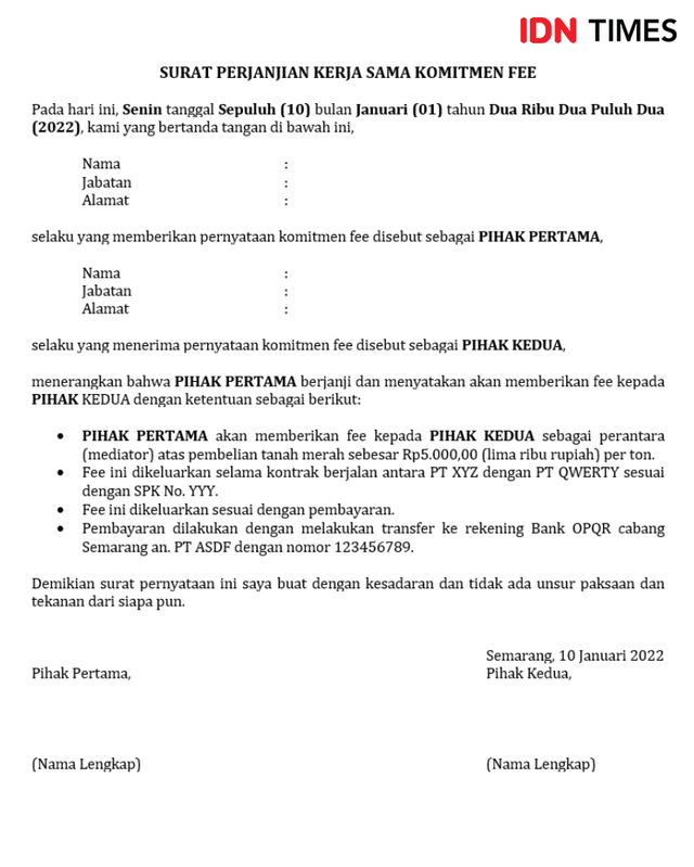 10 Contoh Surat Perjanjian Kerjasama yang Benar, Simak yuk! | IDN Times