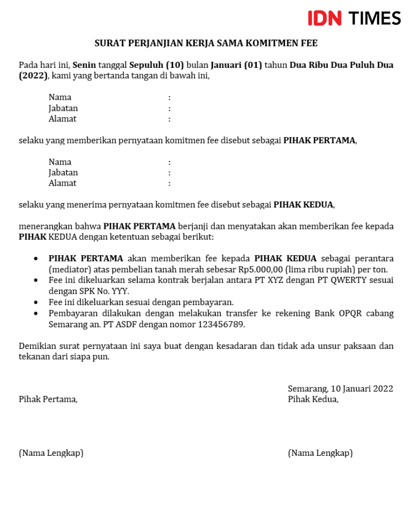 10 Contoh Surat Perjanjian Kerjasama yang Benar, Simak yuk! | IDN Times