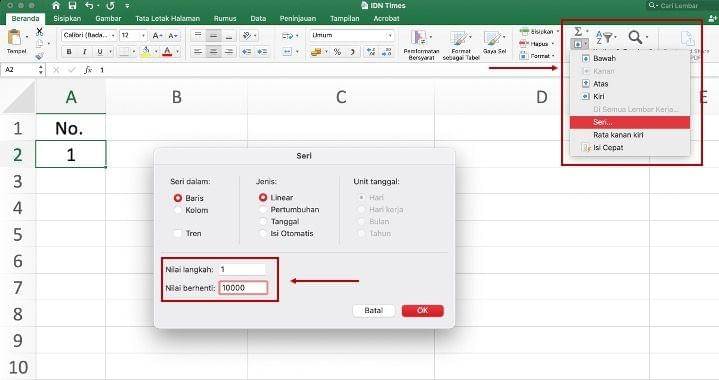 4 Cara Membuat Nomor Urut di Excel, Bisa Manual dan Otomatis | IDN Times