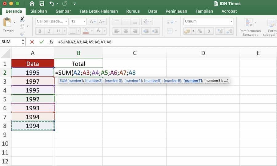 Fungsi SUM Excel, Rumus Dasar Penjumlahan Otomatis | IDN Times