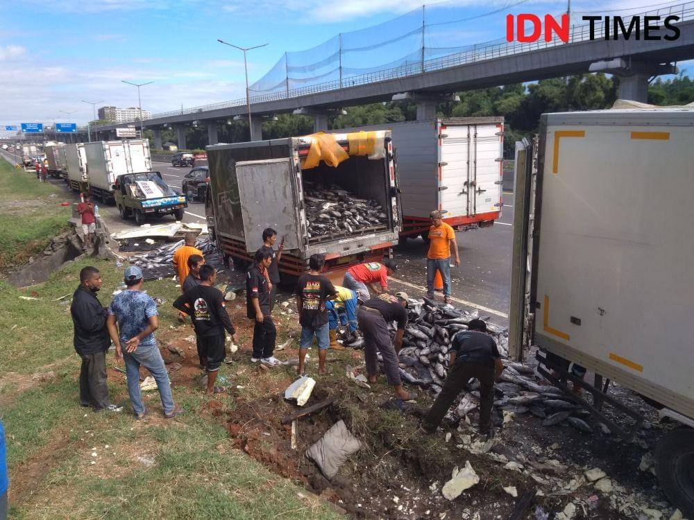 Sopir Mengantuk, Truk Pembawa Ikan Kecelakaan di Tol Jakarta | IDN Times