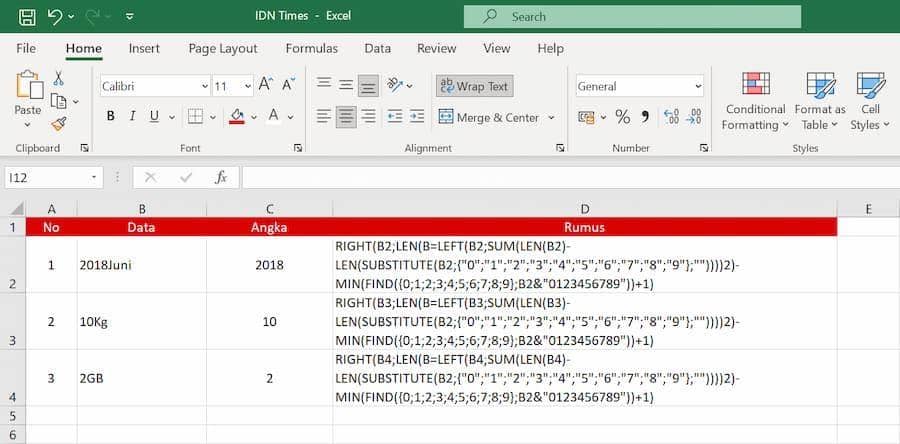 3 Rumus Memisahkan Angka di Excel, Data Jadi Lebih Rapi | IDN Times