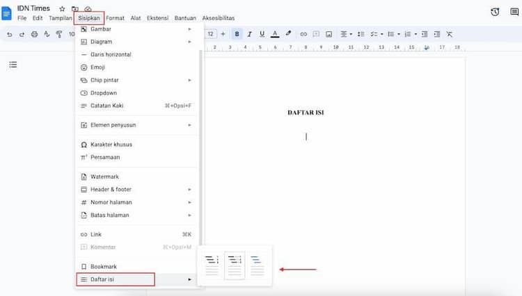 Cara Membuat Daftar Isi di Google Docs Secara Otomatis | IDN Times