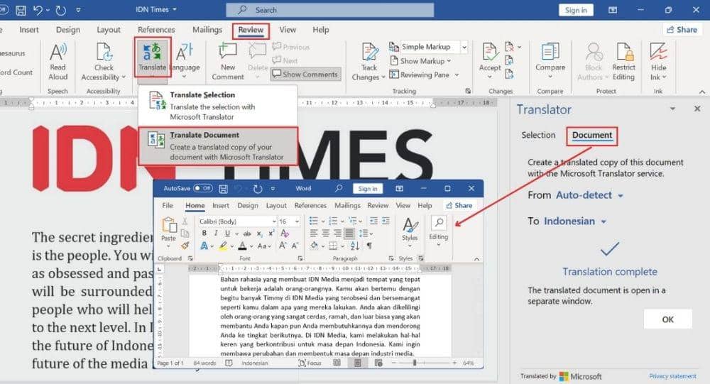 2 Cara Translate di Word Otomatis Tanpa Instal Translator | IDN Times