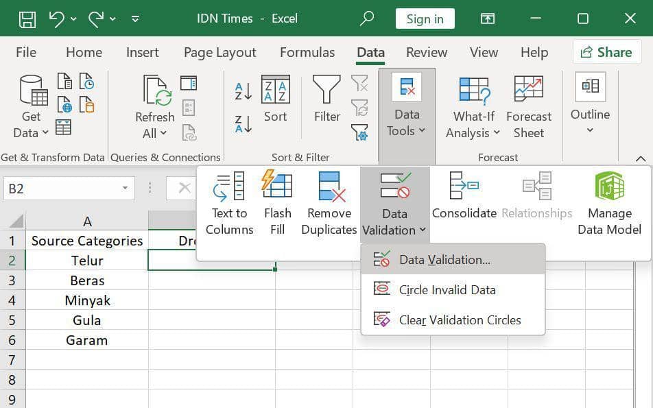 Cara Membuat Dropdown List Berwarna di Excel Sesuai Kategori | IDN Times
