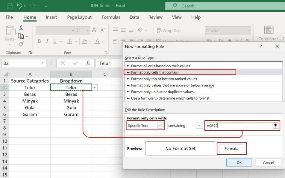Cara Membuat Dropdown List Berwarna di Excel Sesuai Kategori | IDN Times
