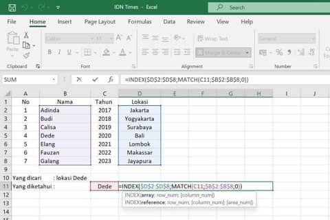 Rumus Index Match di Microsoft Excel: Cara Pakai dan Contoh | IDN Times