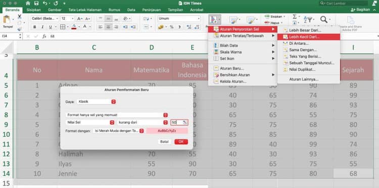 Cara Memberi Warna pada Kolom Excel Secara Otomatis | IDN Times