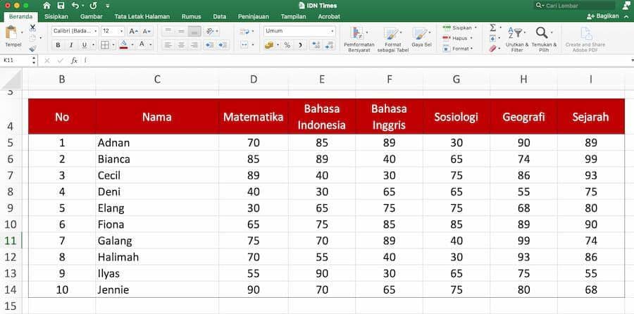 Cara Memberi Warna pada Kolom Excel Secara Otomatis | IDN Times