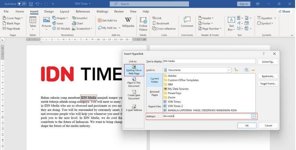 3 Cara Menyisipkan Tautan di Dokumen Microsoft Word | IDN Times