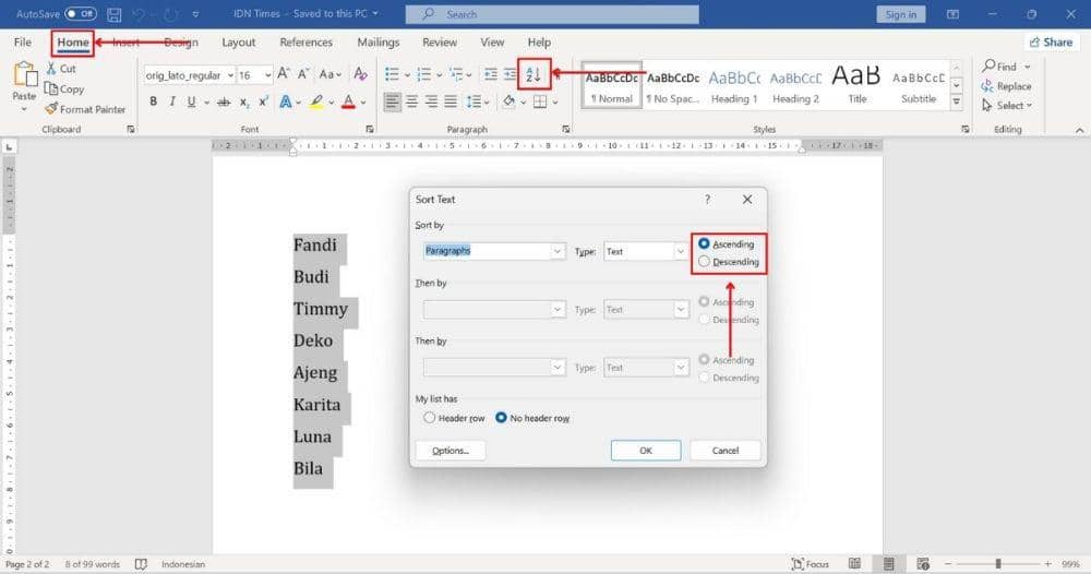 Cara Mengurutkan Abjad di Word Secara Otomatis, Sekali Klik! | IDN Times