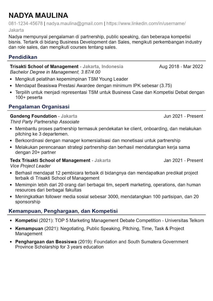 4 Contoh CV ATS Fresh Graduate, Berpotensi Lanjut Sesi Wawancara | IDN ...