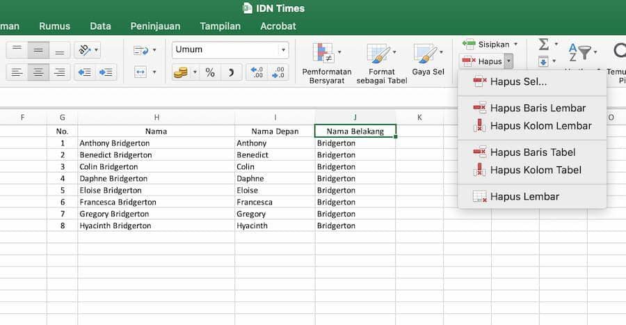 2 Cara Menghapus Tabel di Excel, Bisa Beberapa atau Semuanya | IDN Times