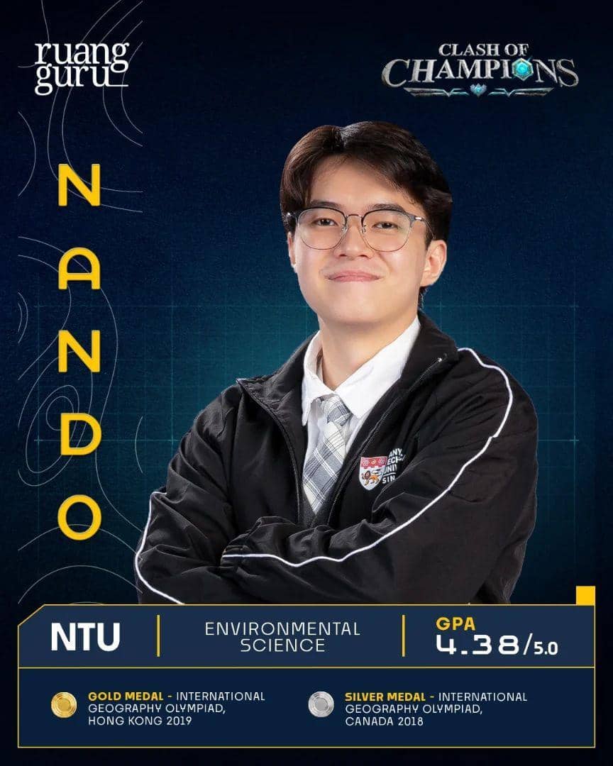 Biodata dan Profil Nando Clash of Champions, Mahasiswa NTU | IDN Times