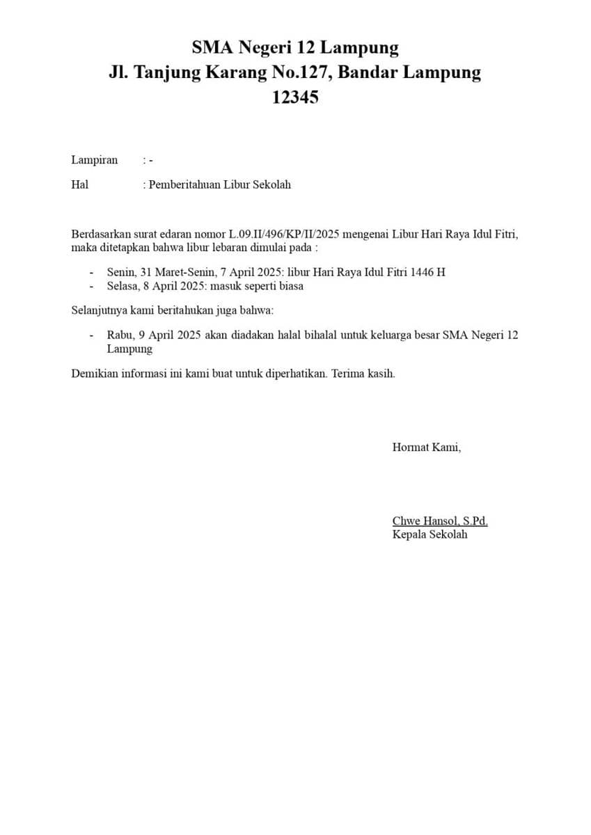 3 Contoh Surat Pemberitahuan Libur Sekolah, Format Lengkap! | IDN Times