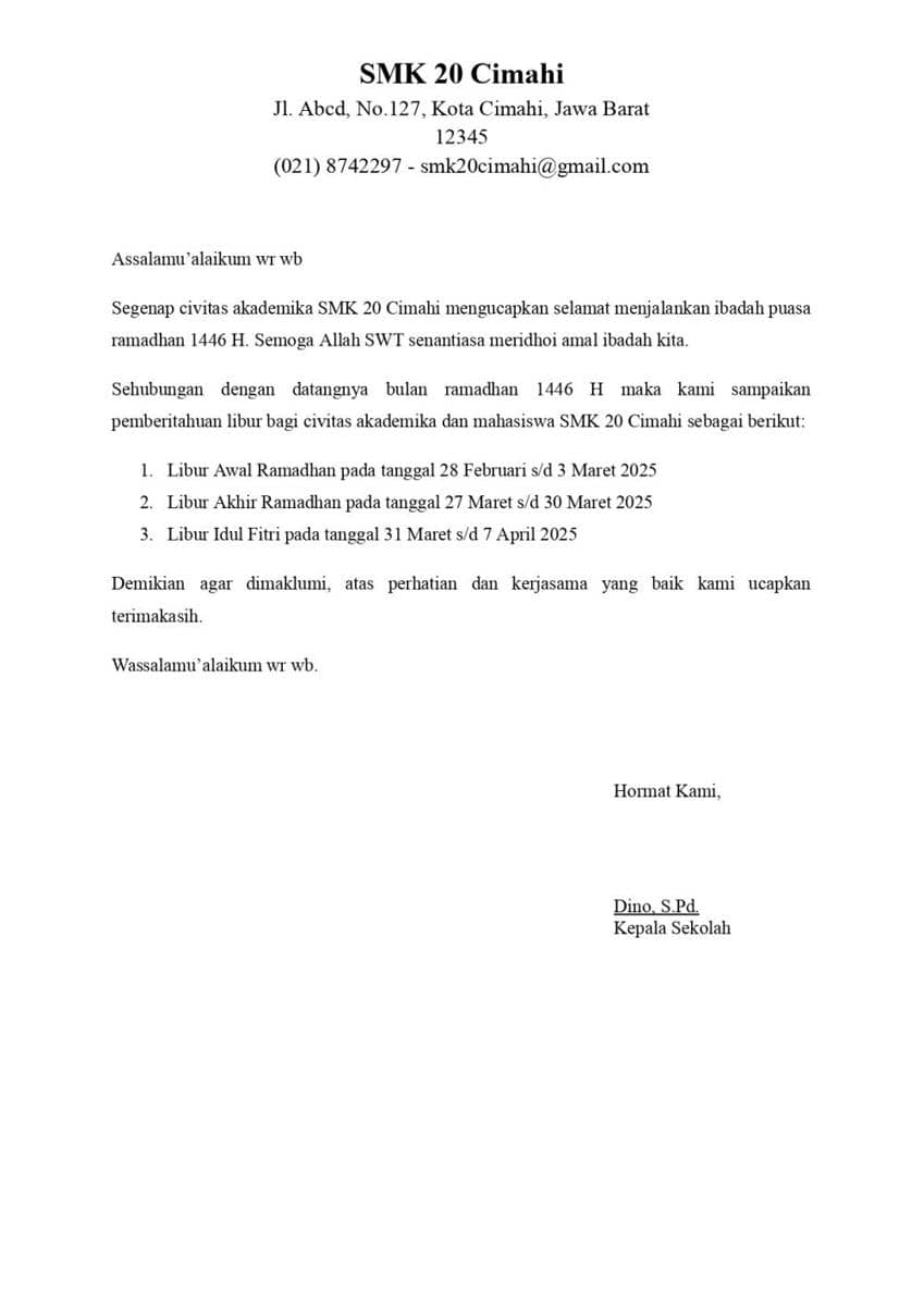 3 Contoh Surat Pemberitahuan Libur Sekolah, Format Lengkap! | IDN Times