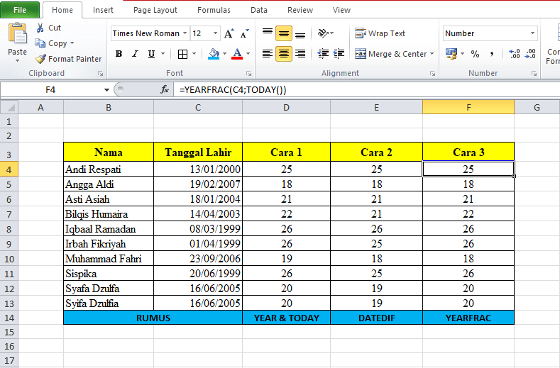 3 Cara Mudah Menghitung Umur di Excel, Cepat dan Praktis | IDN Times