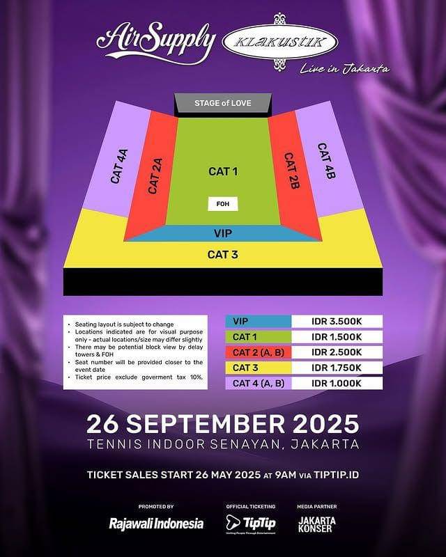 Harga Tiket Konser Kolab Air Supply dan Klakustik di Jakarta | IDN Times