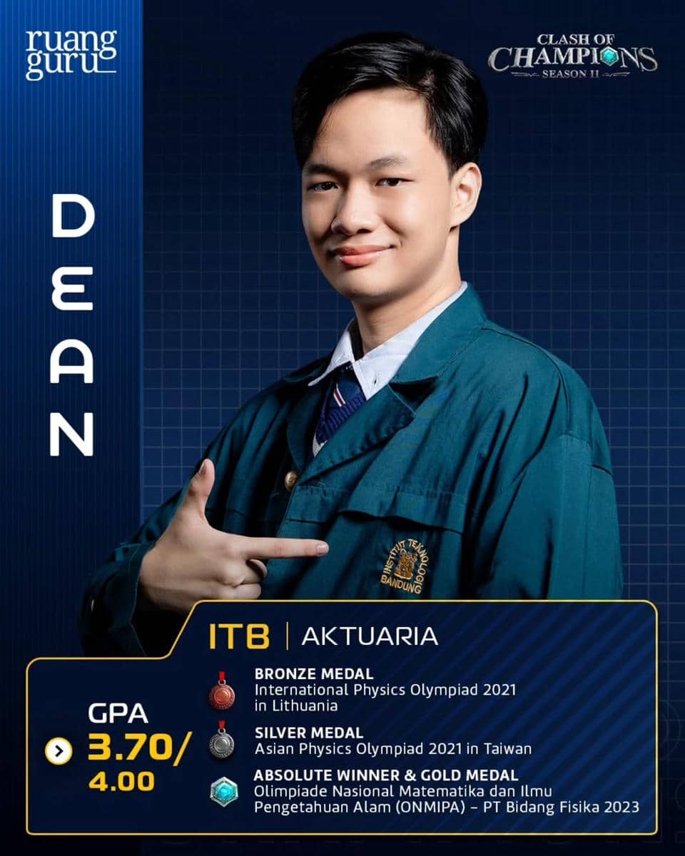 Biodata dan Profil Dean Clash of Champions Season 2, Juara Babak Satu ...
