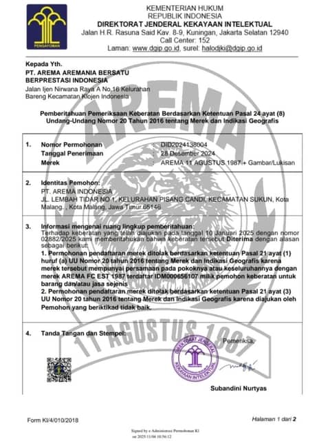 Kemenkumham Tolak Klaim Logo Singa Bertindik oleh PT Arema Indonesia ...